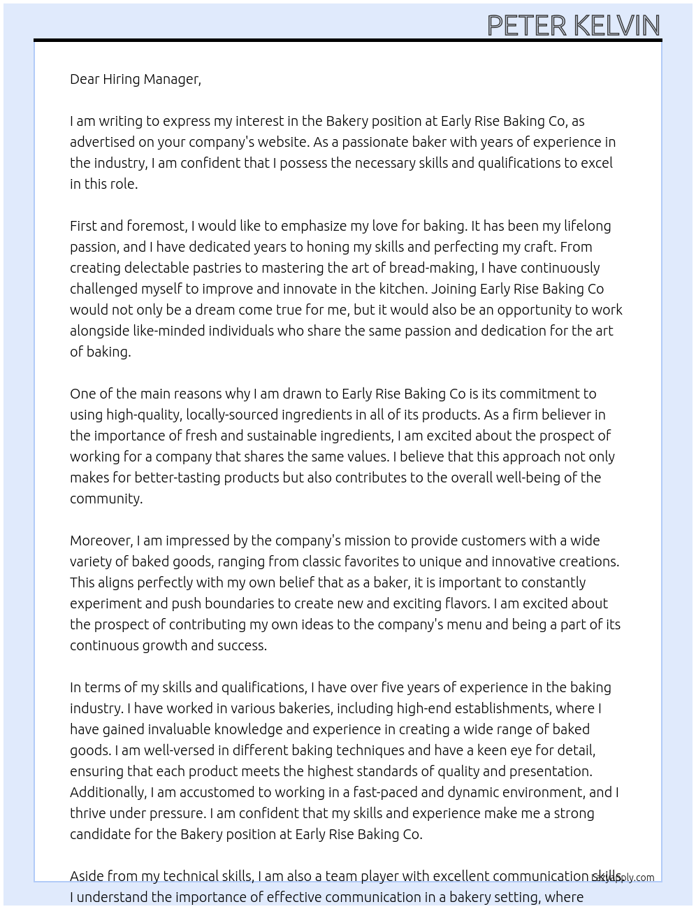 Cover letter for bakery - LazyApply