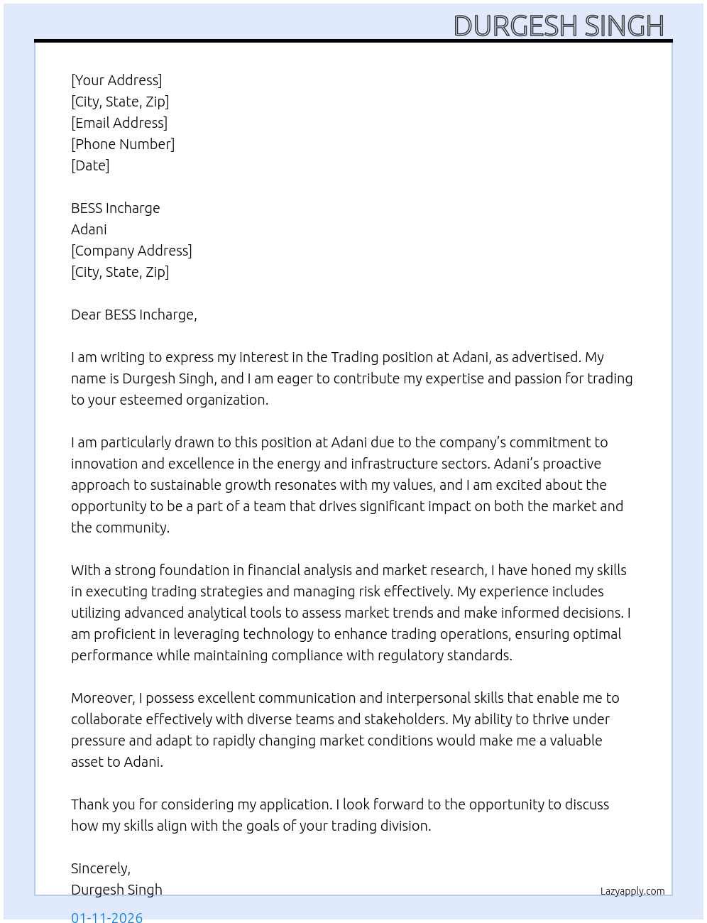 Cover letter for trading - LazyApply