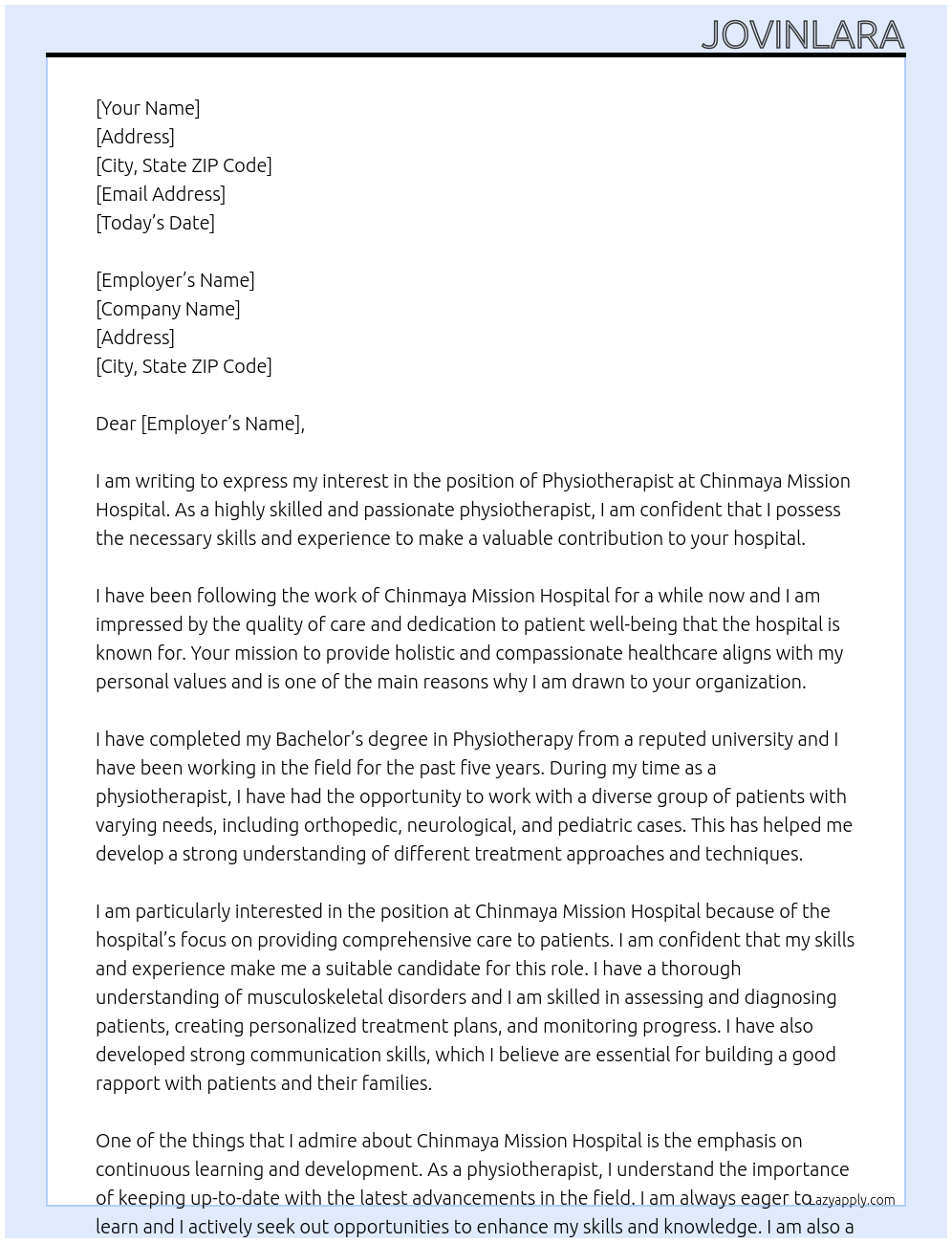Cover letter for physiotherapy - LazyApply