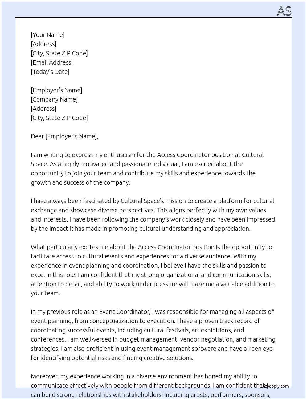 Cover letter for access coordinator - LazyApply