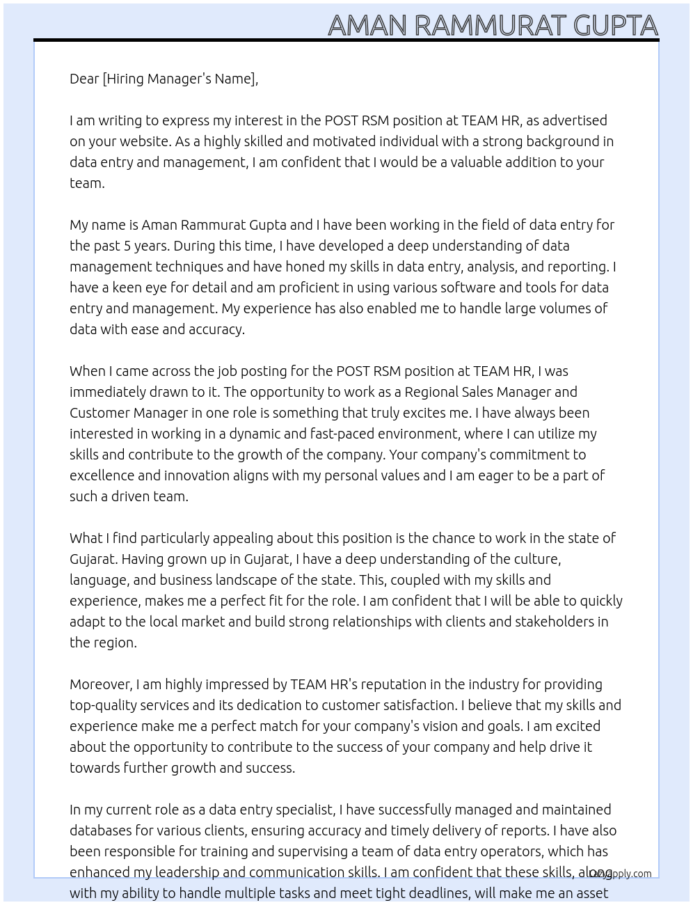 Cover letter for post rsm - LazyApply
