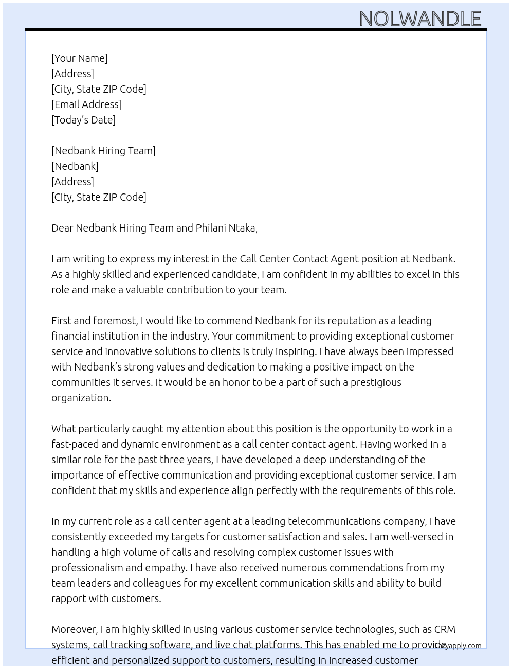 Cover letter for call center contact agent - LazyApply