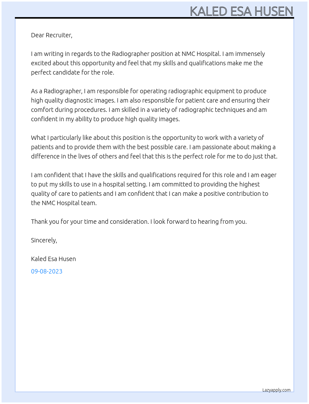 Cover letter for radiographer - LazyApply