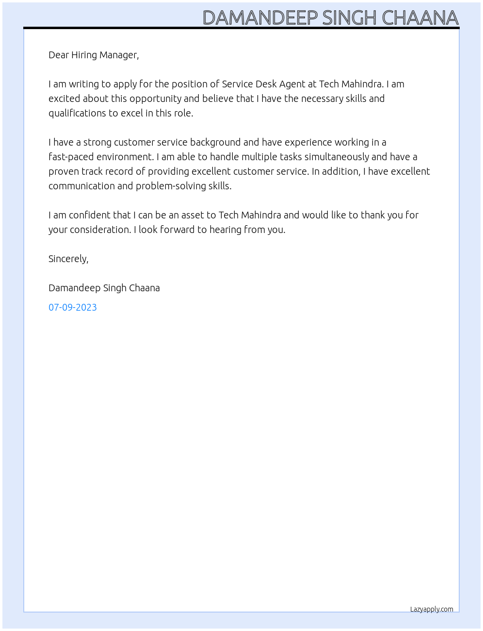 Cover letter for service desk agent - LazyApply