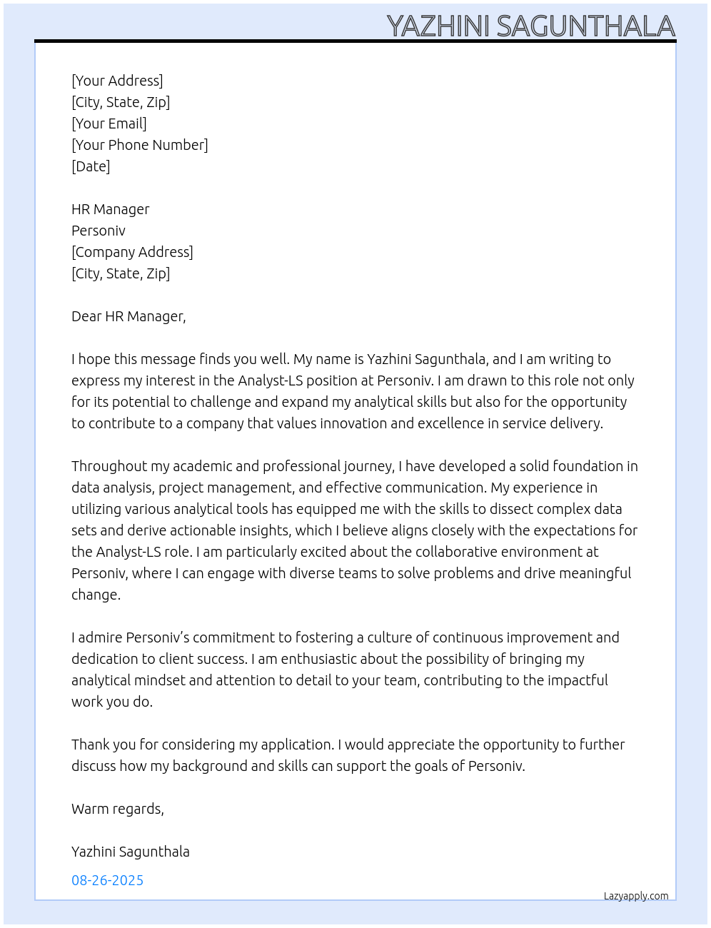 Cover letter for analyst-ls - LazyApply