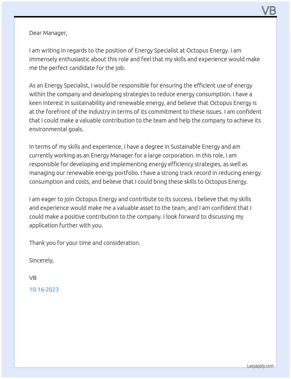 Cover letter for octopus energy - LazyApply