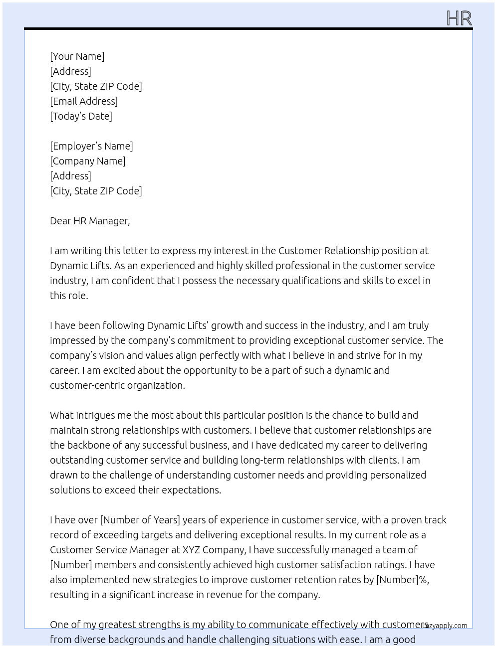 Cover letter for customer relationship - LazyApply