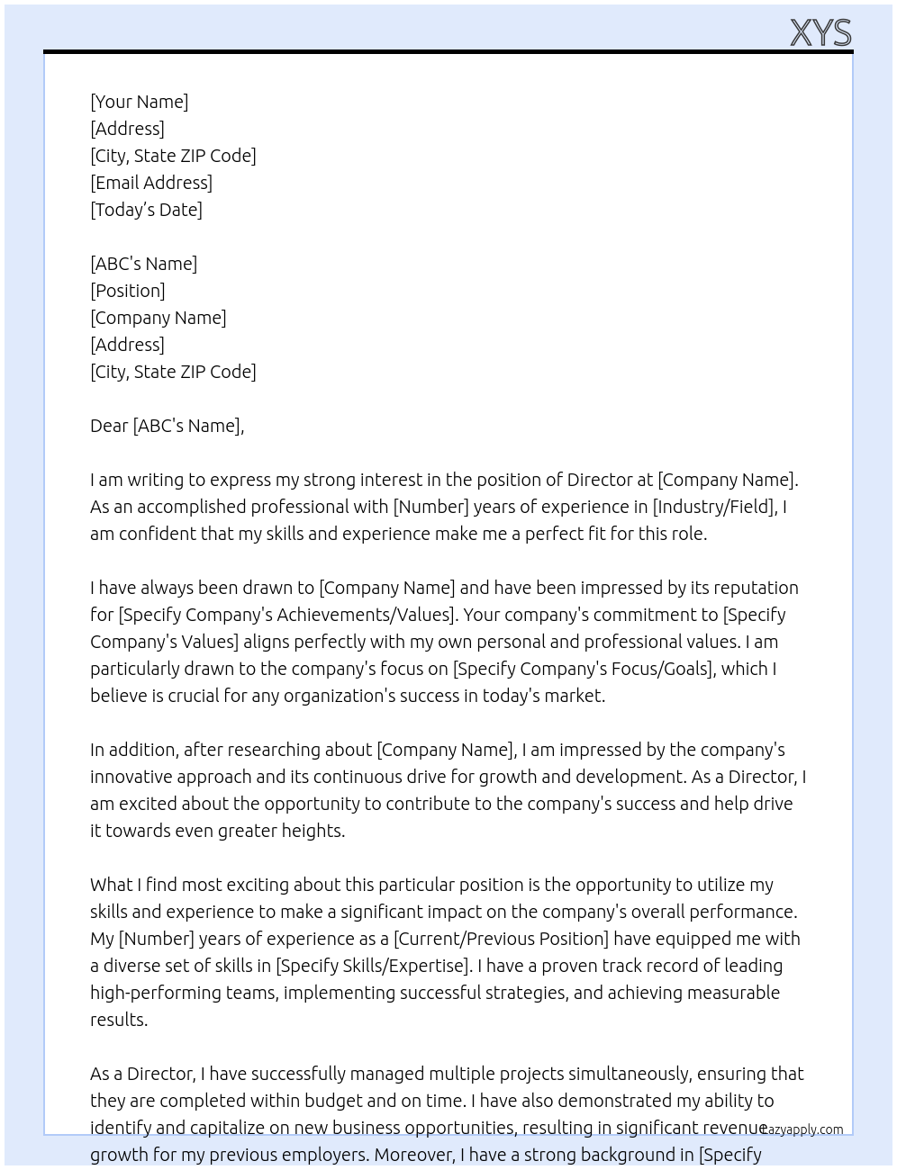 Cover letter for director - LazyApply