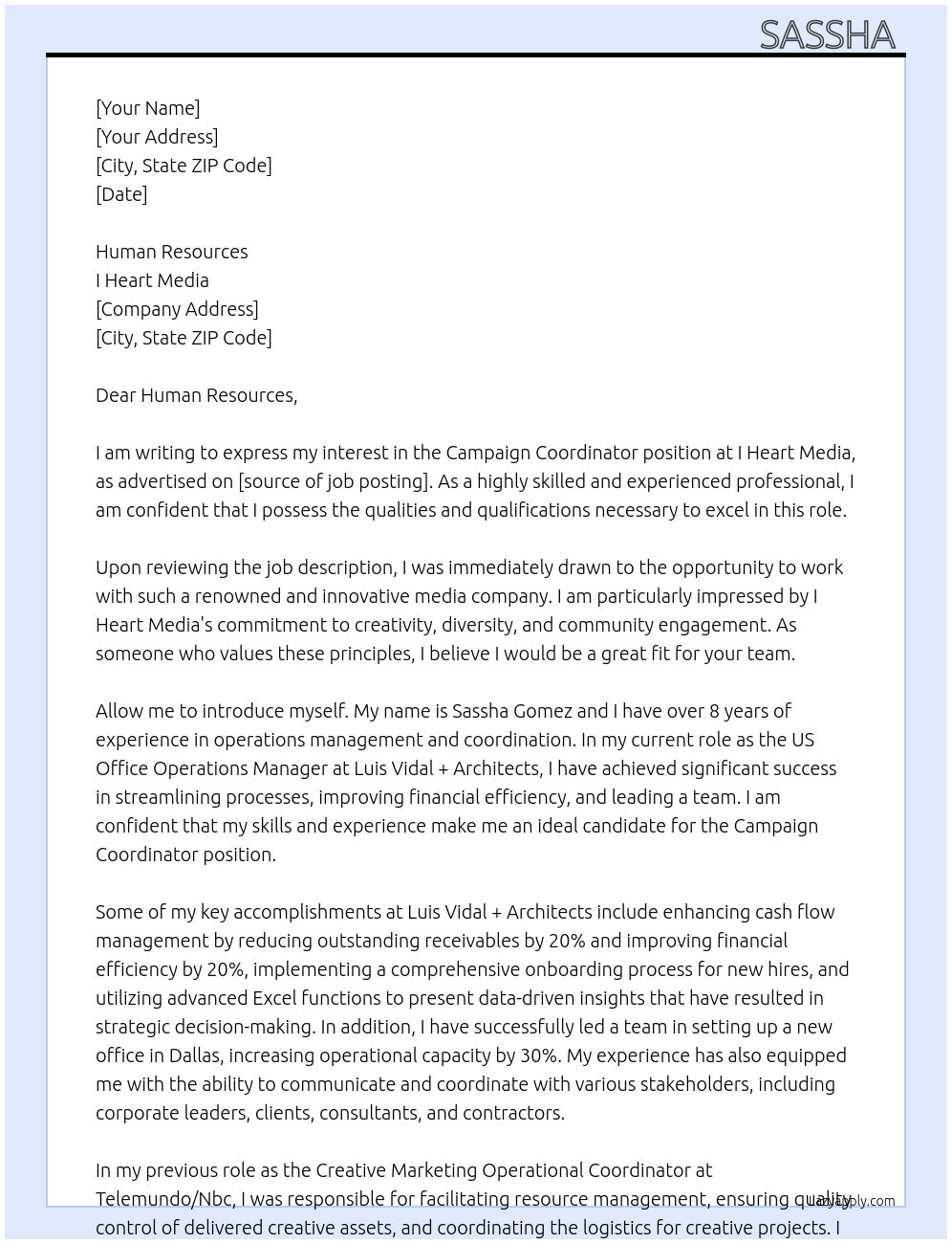 Cover letter for campaign coordinator - LazyApply
