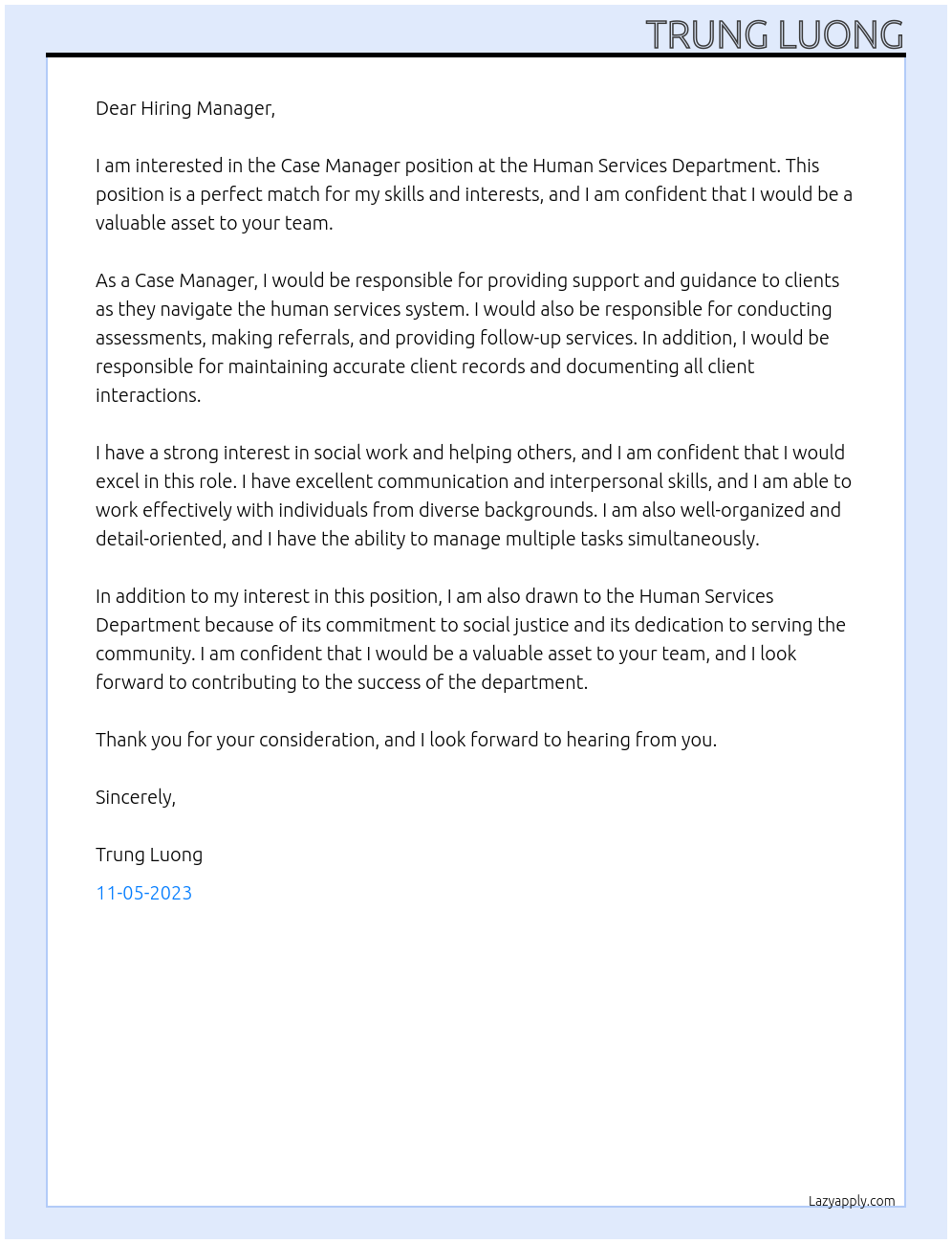 Cover letter for case manager - LazyApply