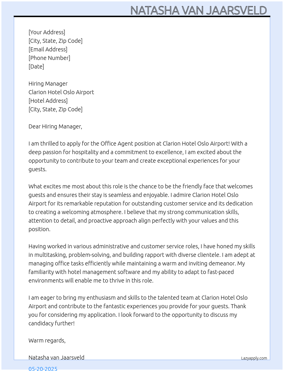 Cover letter for office agent - LazyApply