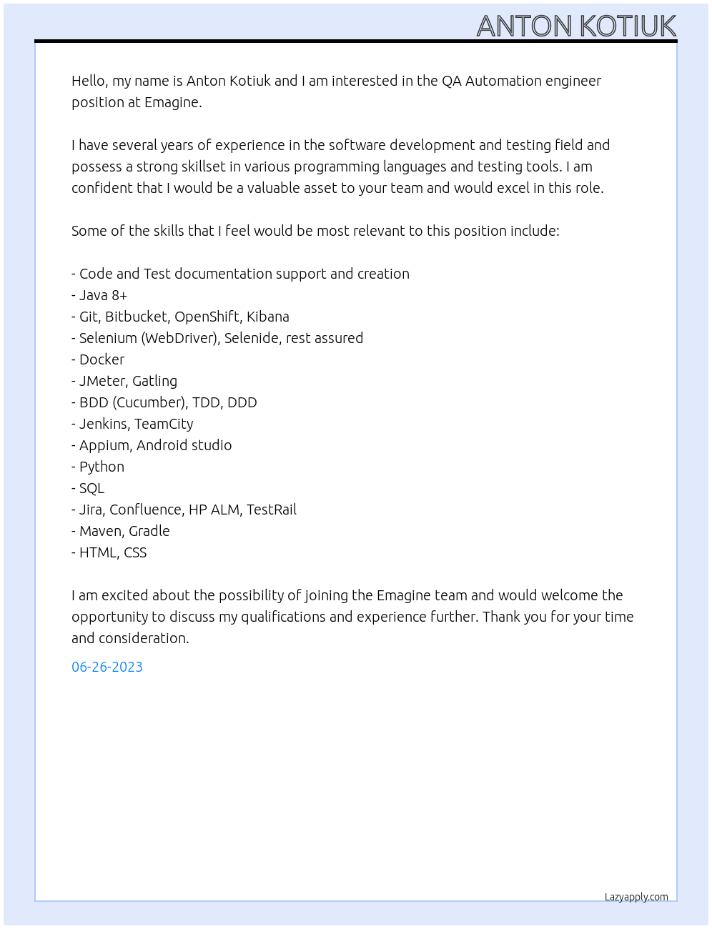 Cover letter for qa automation engineer - LazyApply