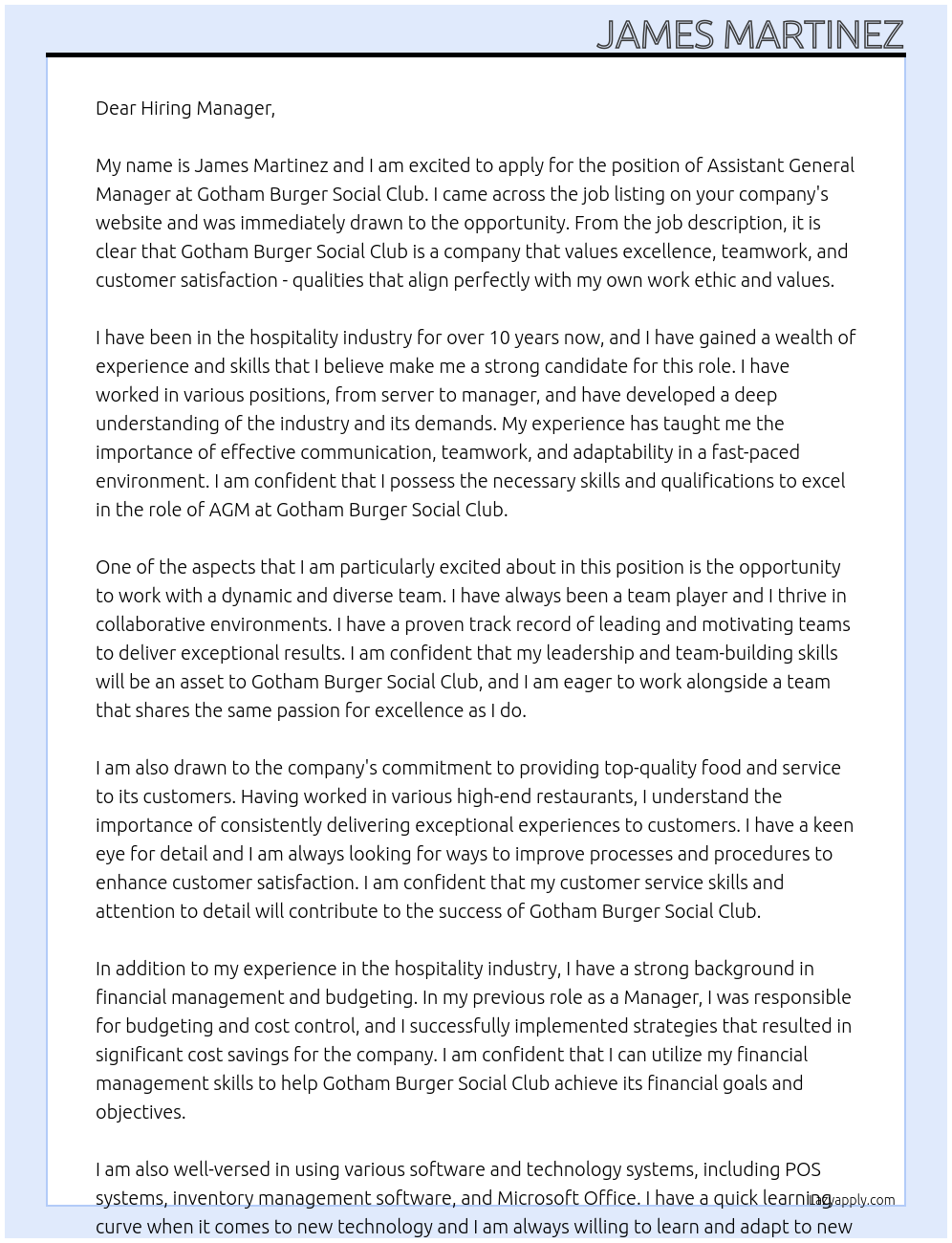 Cover letter for agm - LazyApply