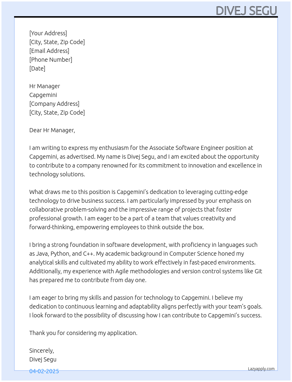 Cover letter for capgemini - LazyApply