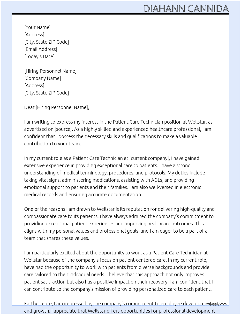 Cover letter for patient care technician - LazyApply