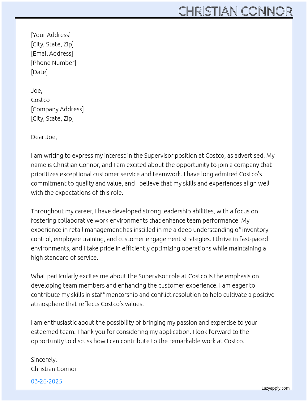 Cover letter for supervisor - LazyApply