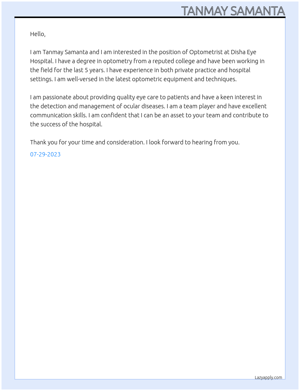 Cover letter for optometrist - LazyApply