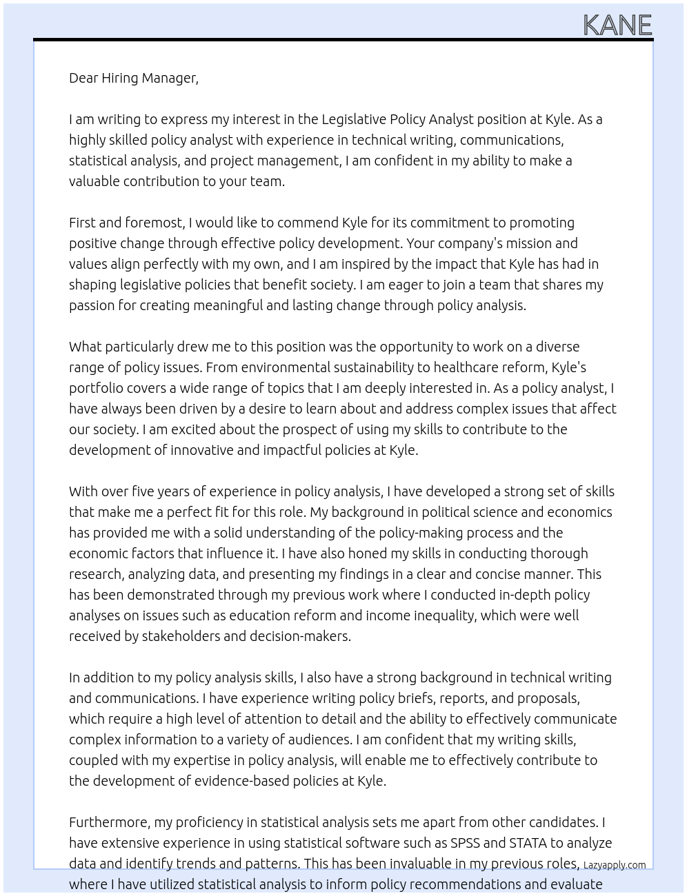 Cover letter for legislative policy analyst - LazyApply