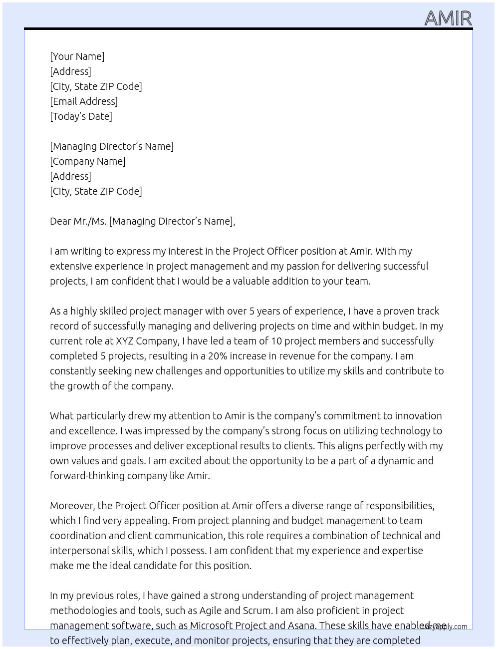 Cover letter for amir - LazyApply