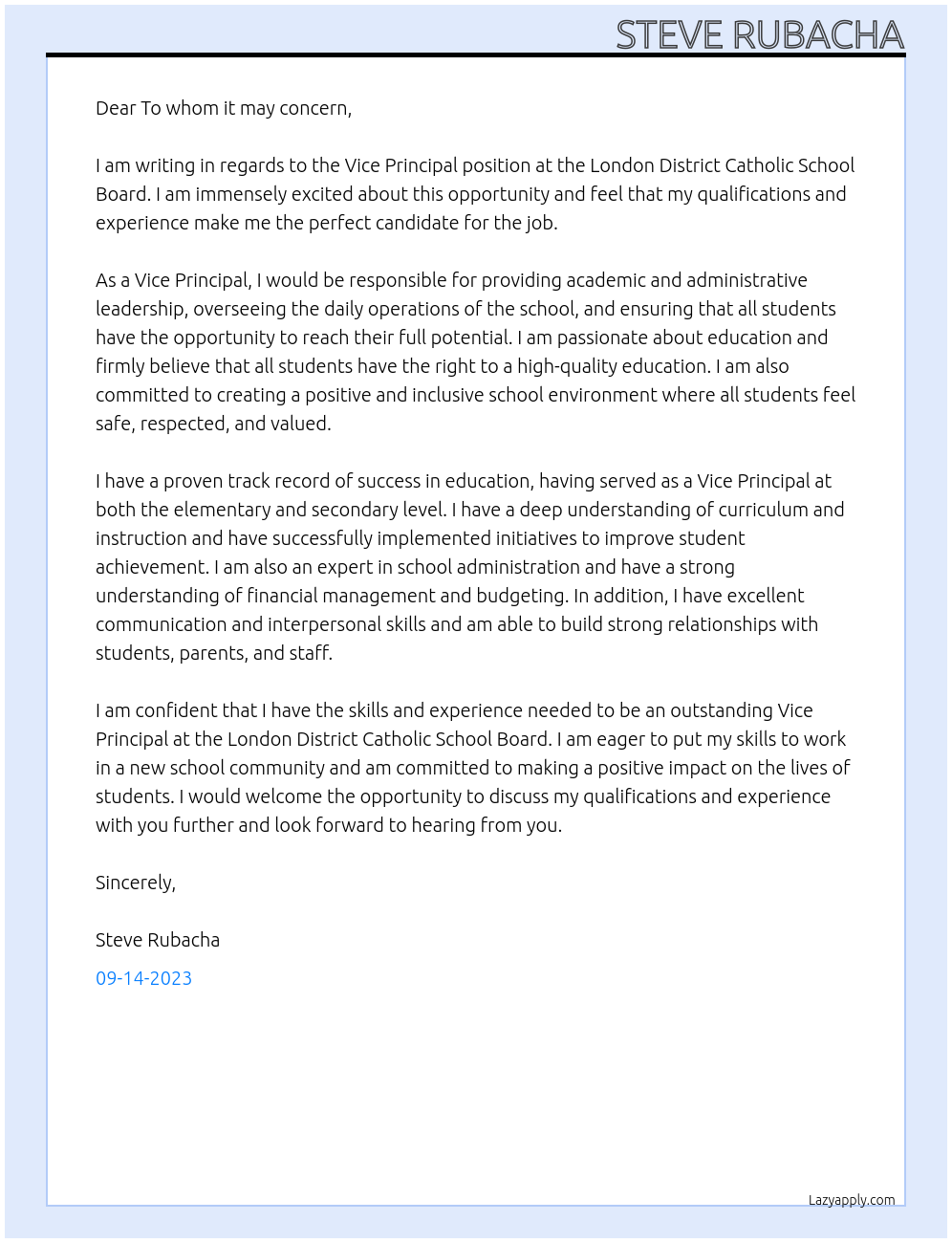 Cover letter for vice principal - LazyApply