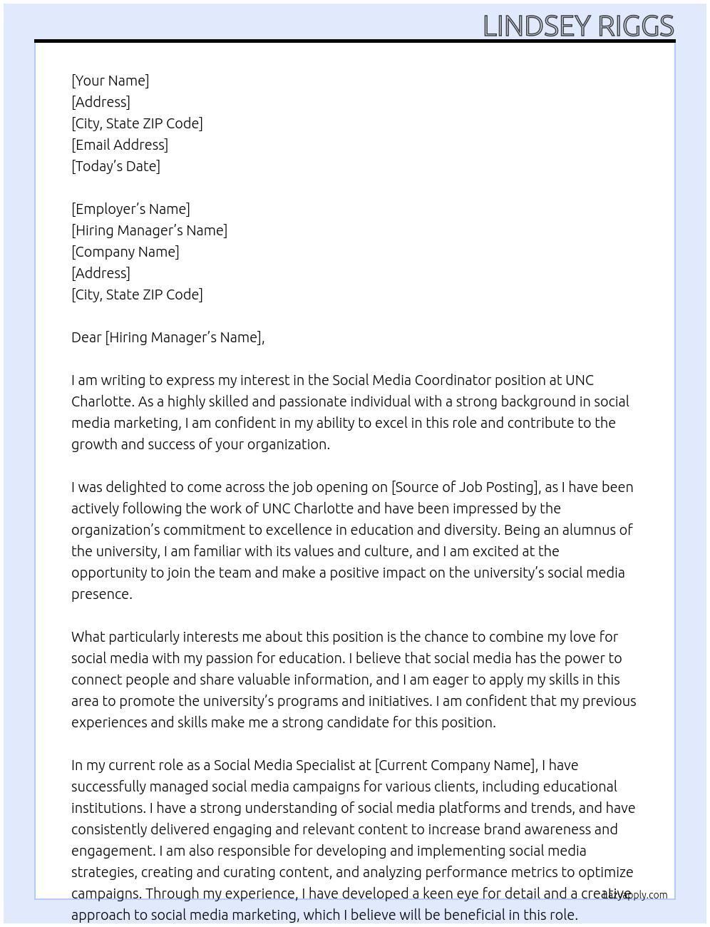 Cover letter for social media coordinator - LazyApply