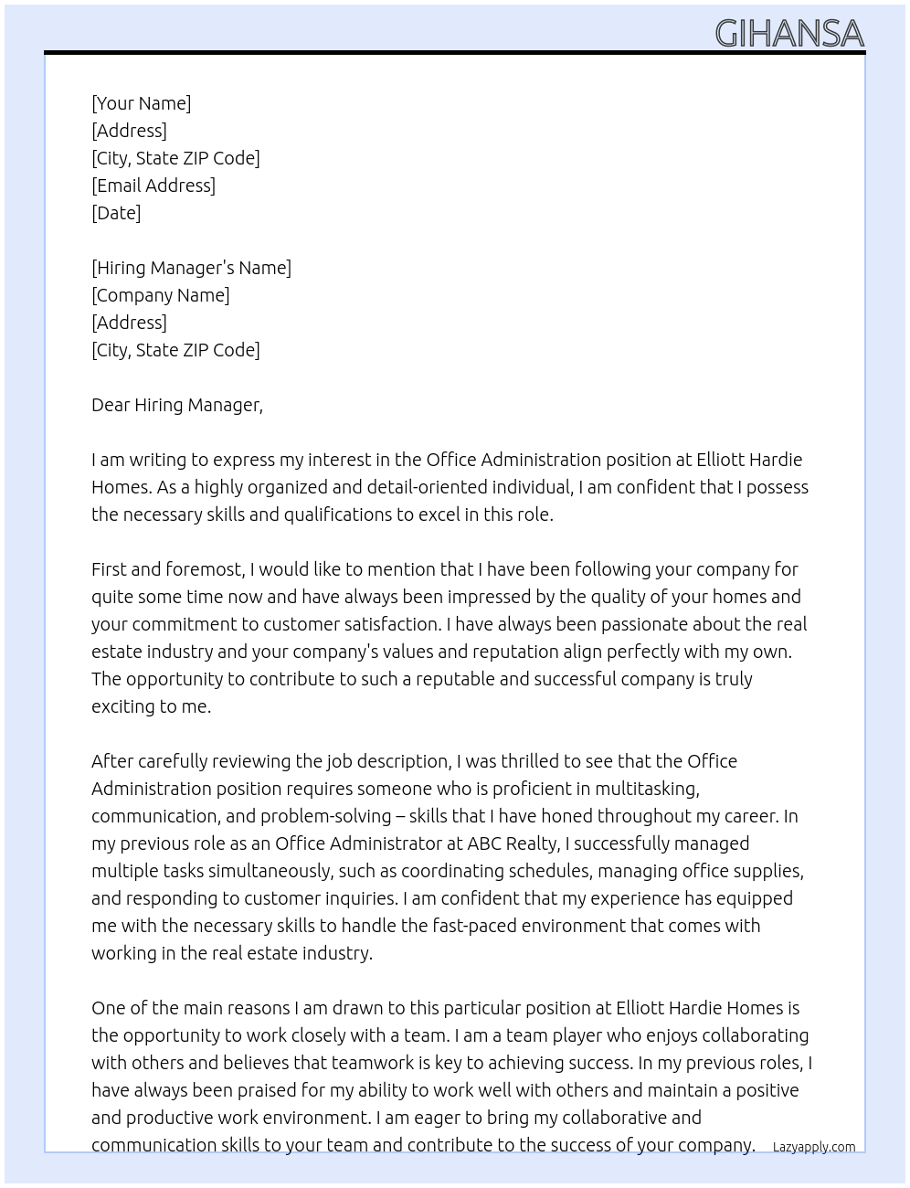 Cover letter for office administration - LazyApply