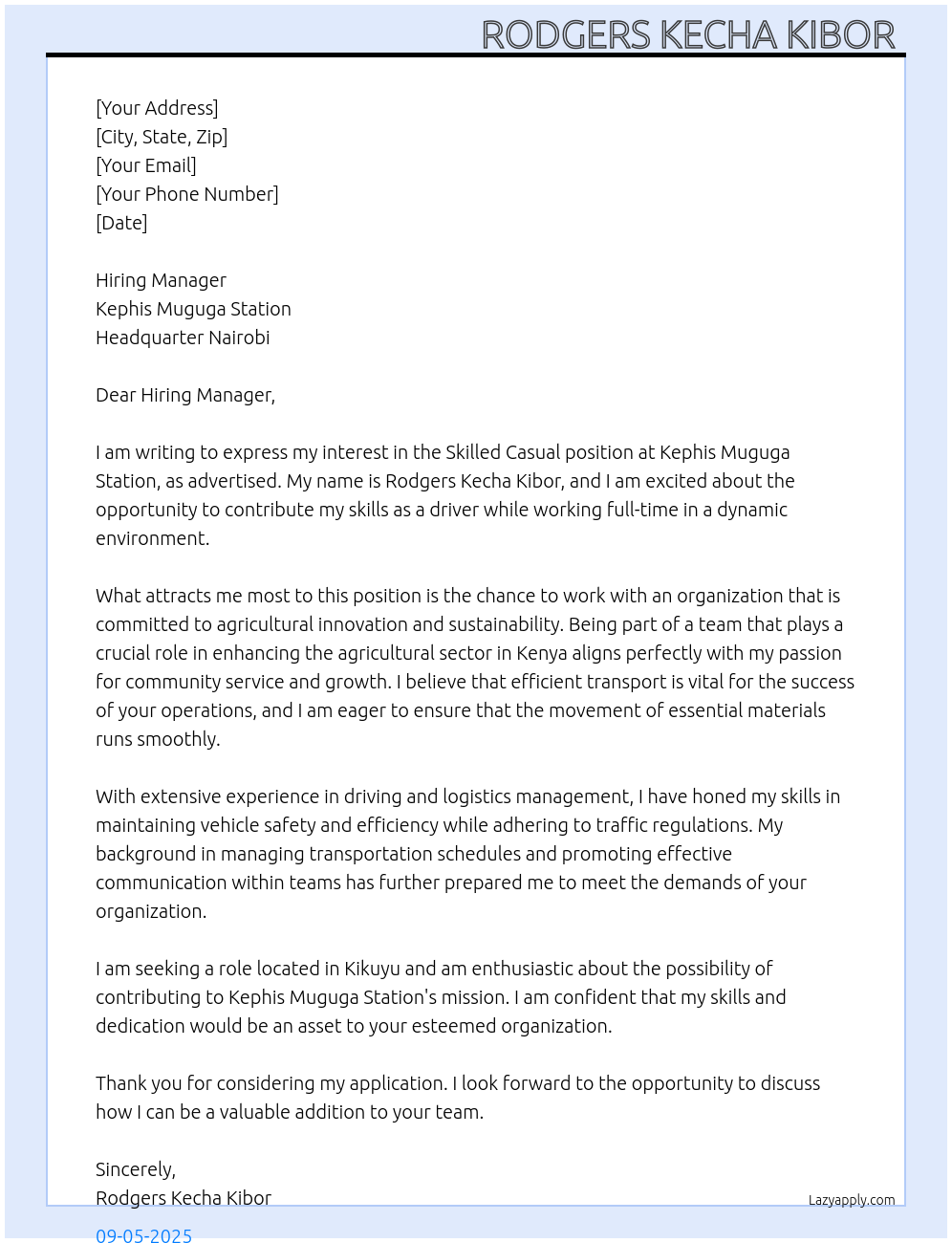 Cover letter for skilled casual - LazyApply