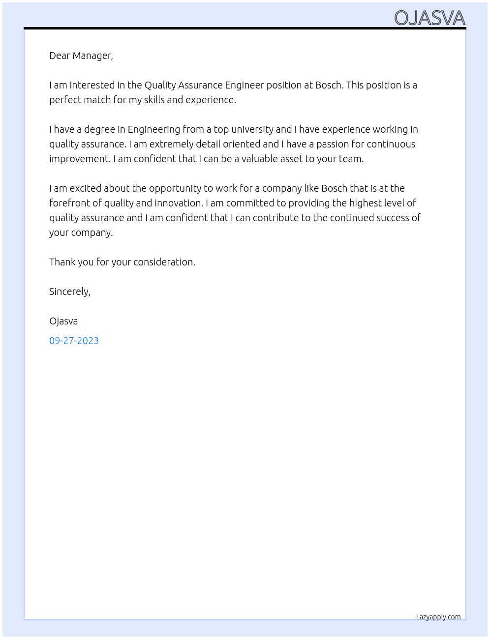 Cover letter for quality assurance engineer - LazyApply