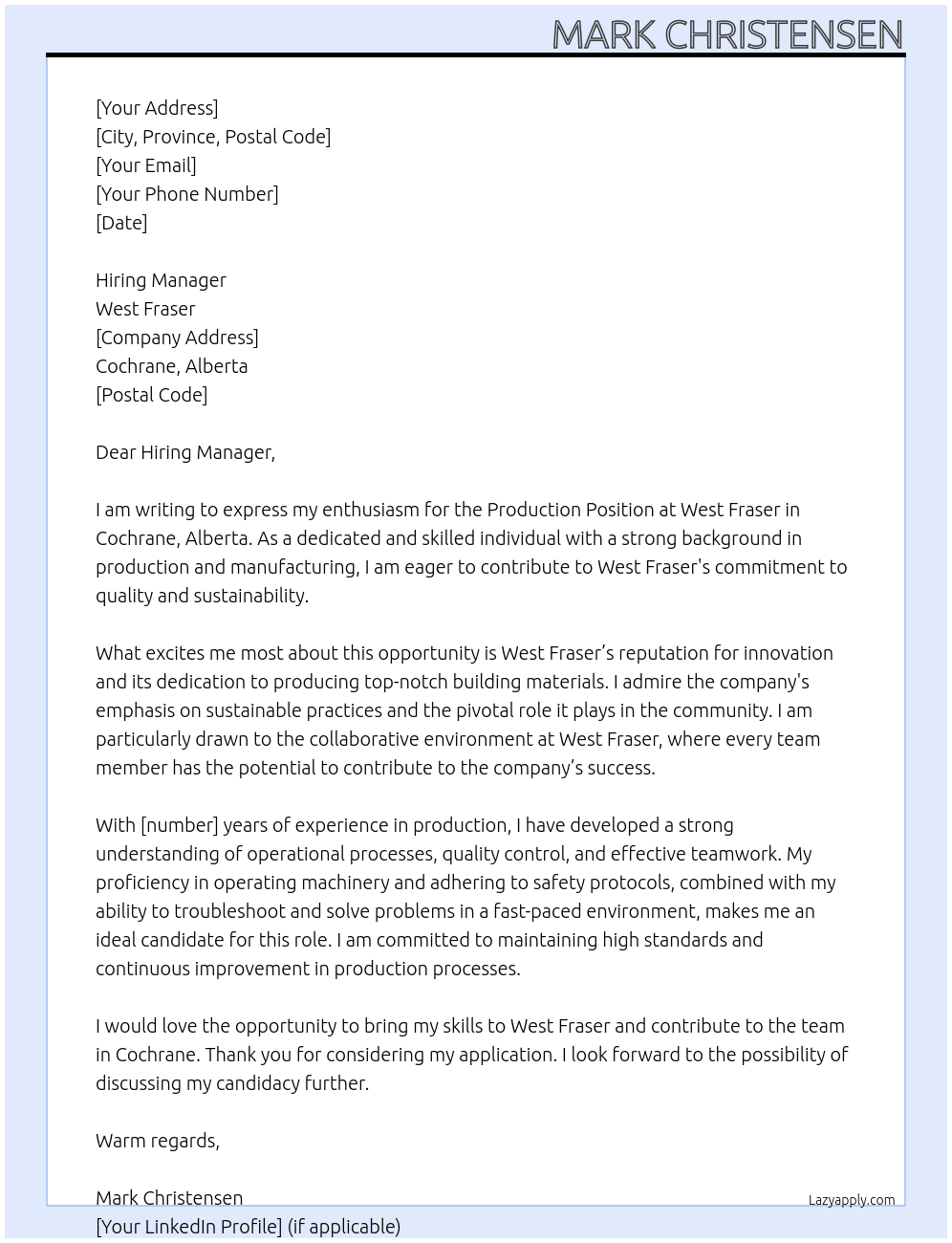 Cover letter for production position - LazyApply