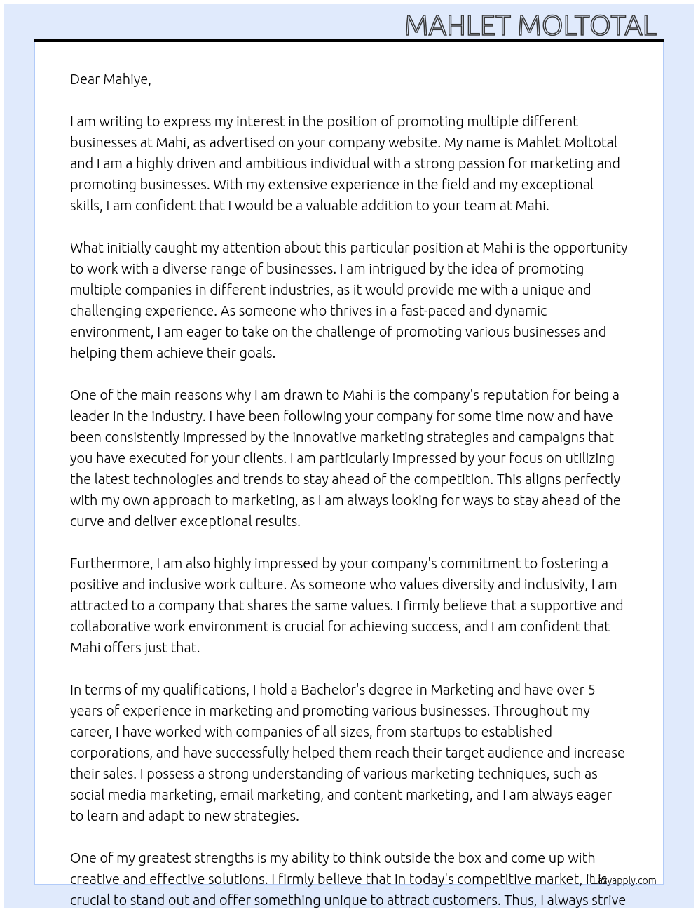 Cover letter for promote multiple different businesses - LazyApply