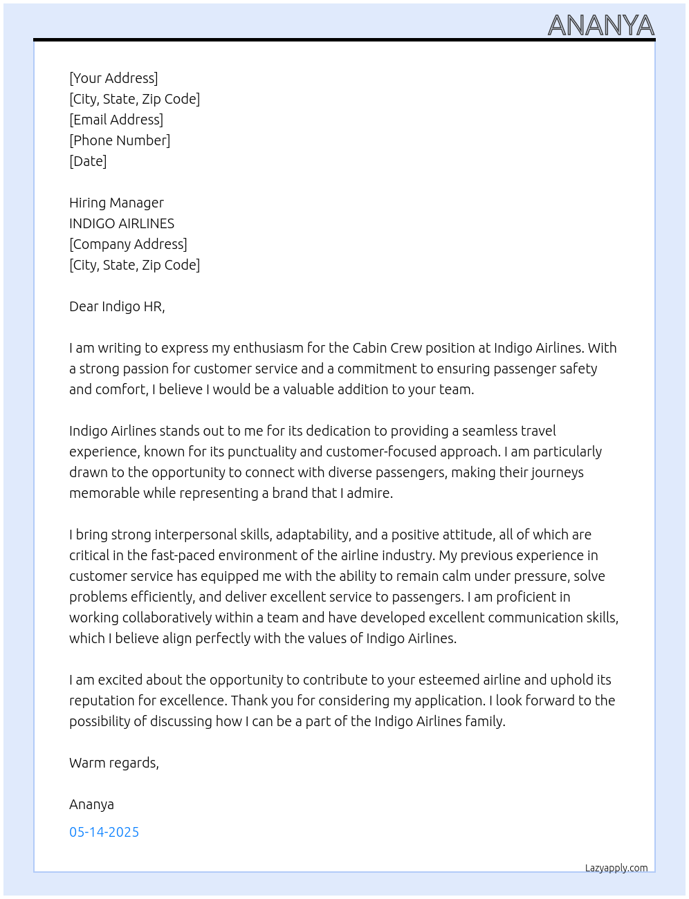 Cover letter for cabin crew - LazyApply