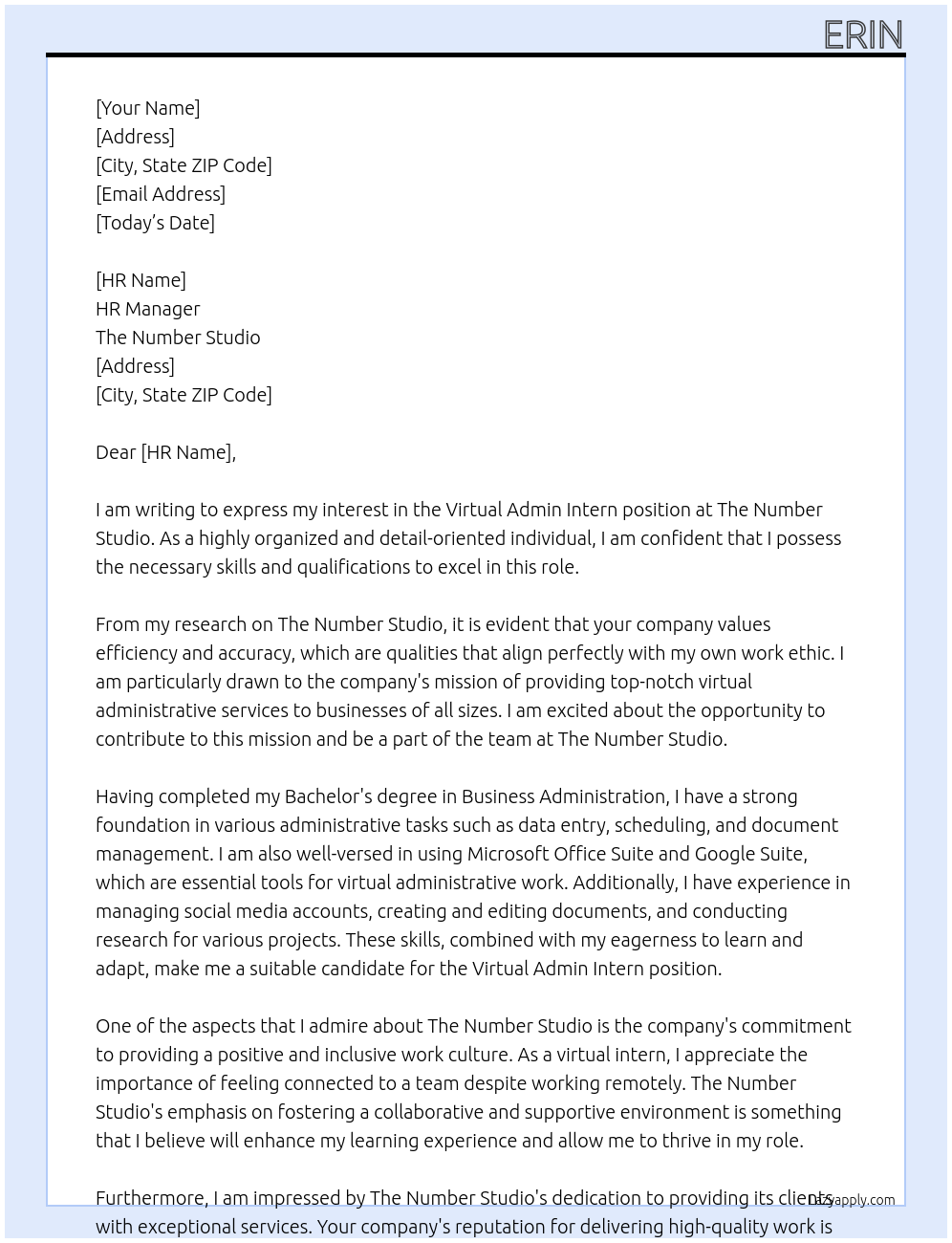 Cover letter for virtual admin intern - LazyApply