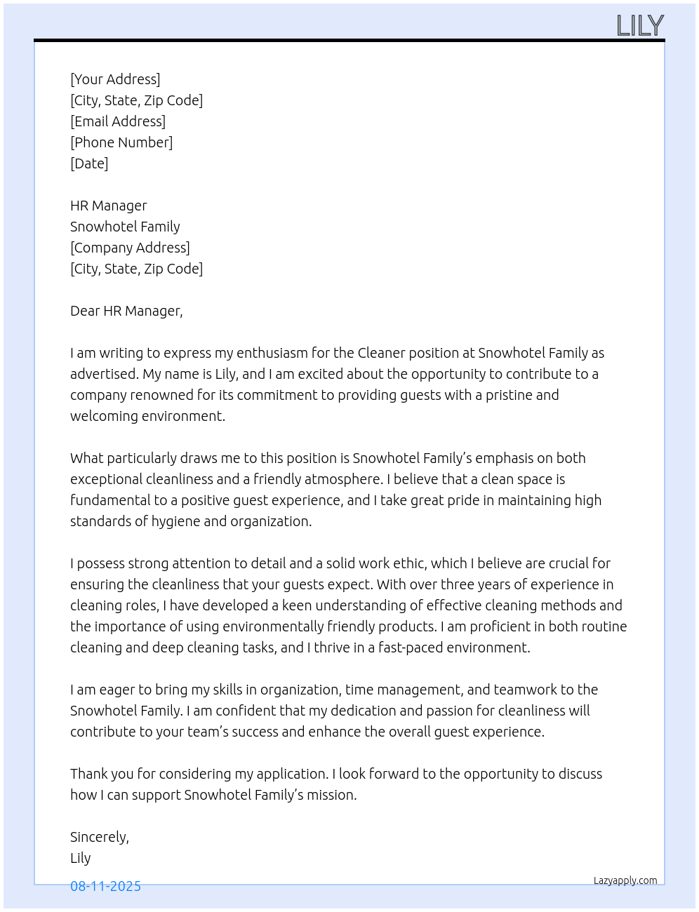 Cover letter for cleaner - LazyApply