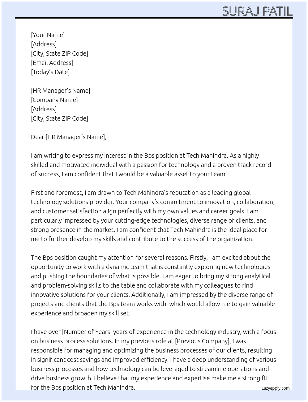 Cover letter for bps - LazyApply