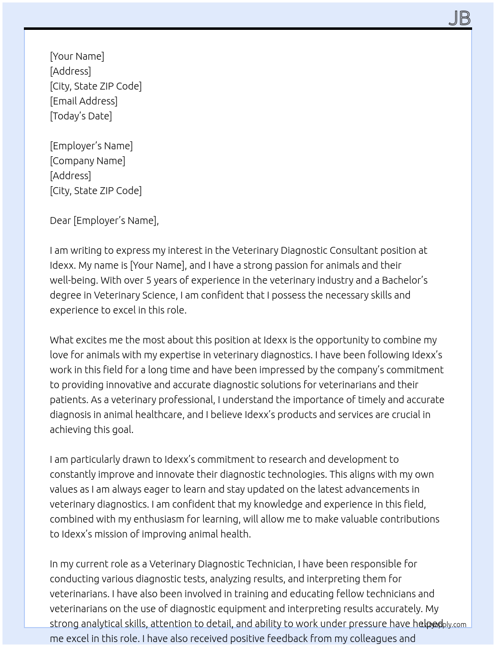 Cover letter for veterinary diagnostic consultant - LazyApply