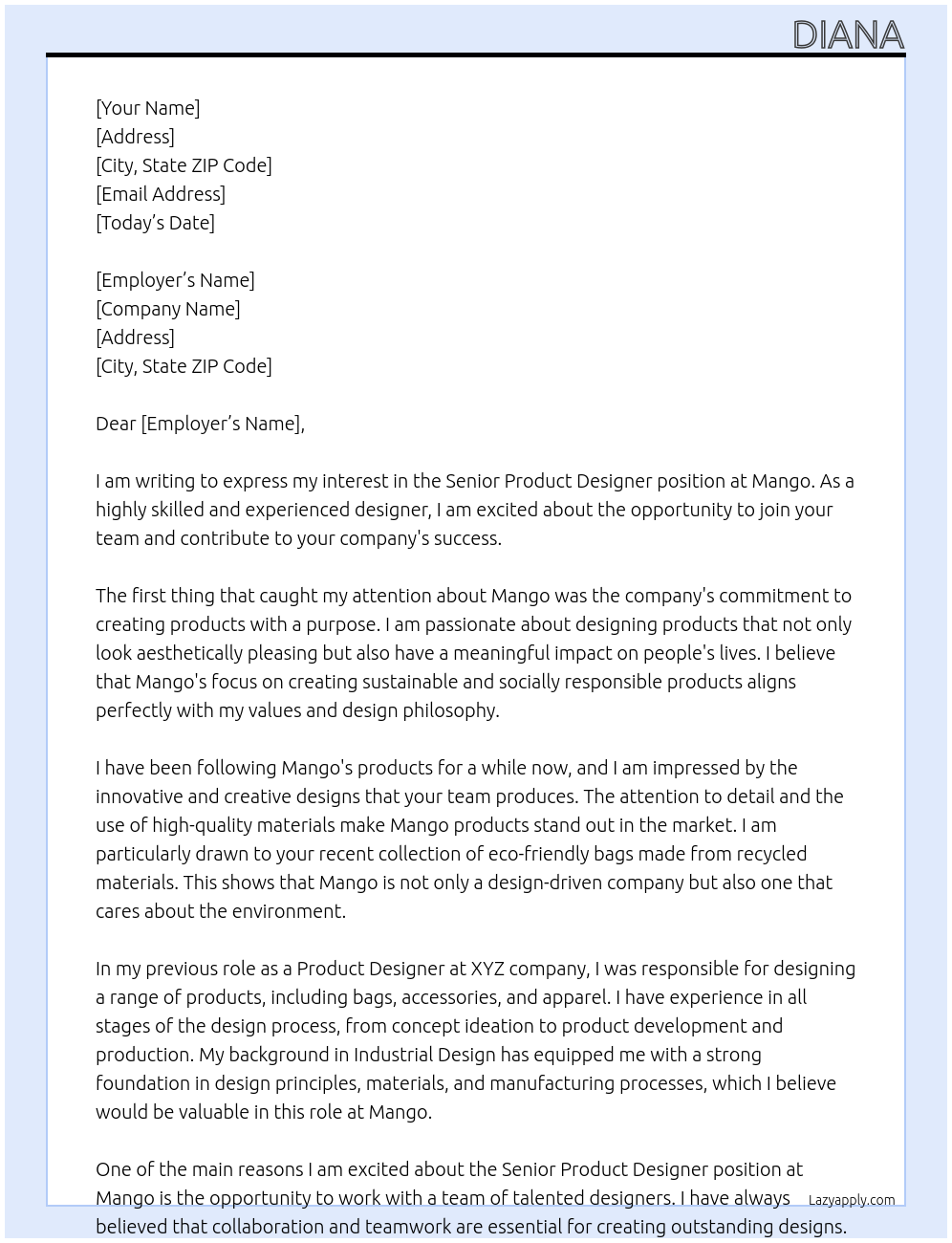 Cover letter for Senior Product Designer - LazyApply