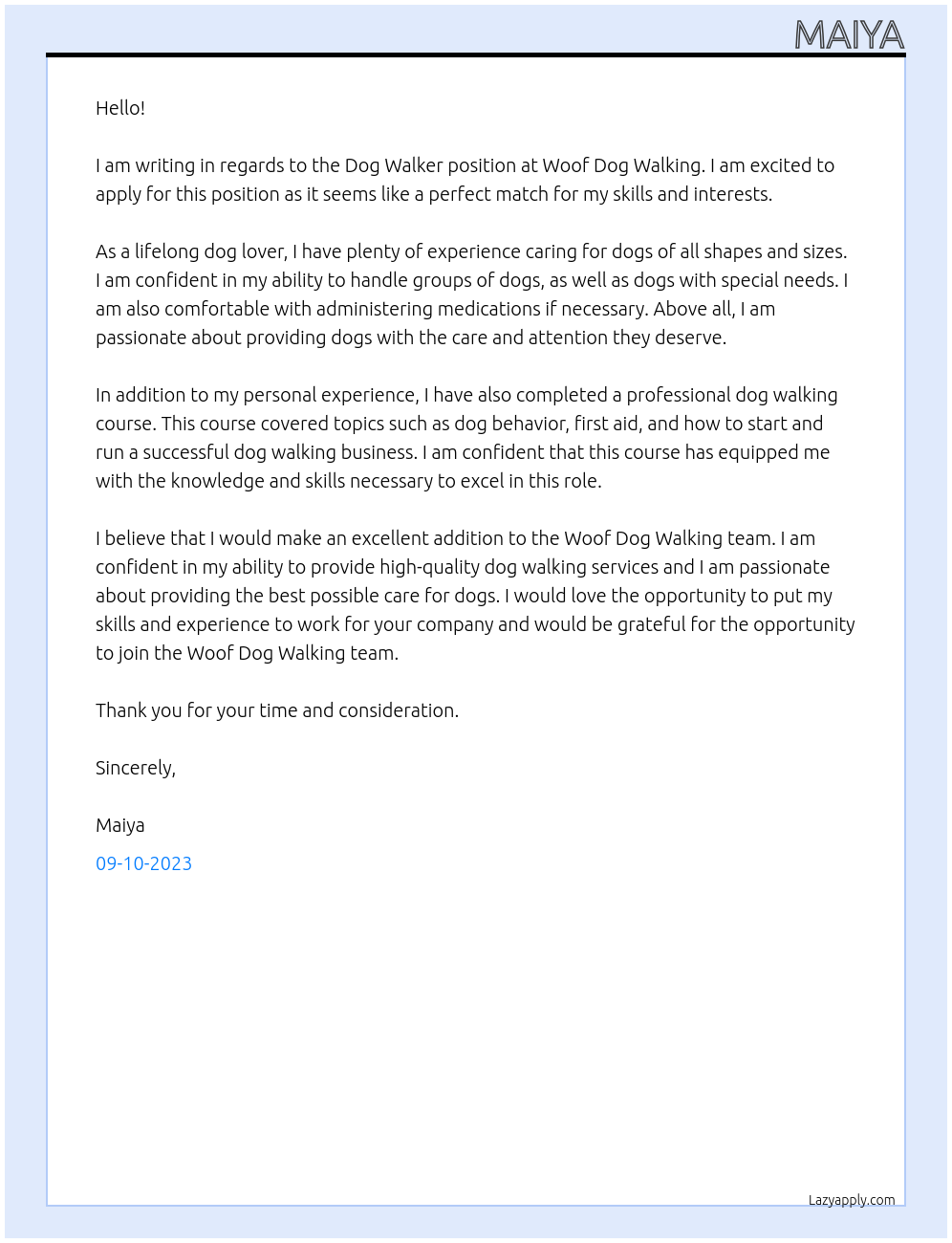 Cover letter for dog walker - LazyApply