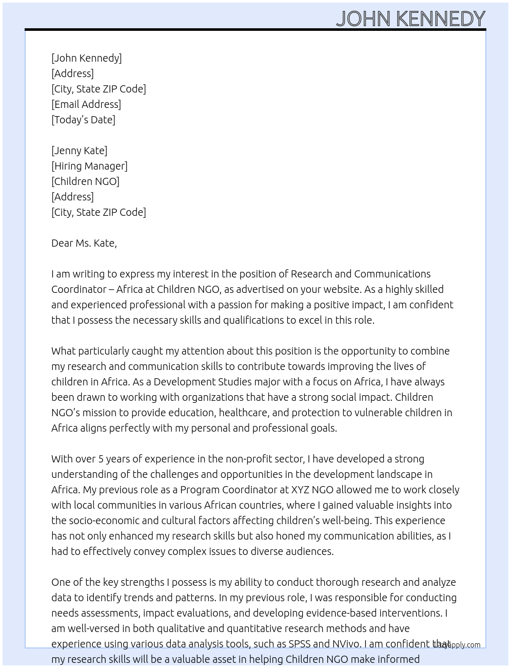 Cover letter for research and communications coordinator – africa ...