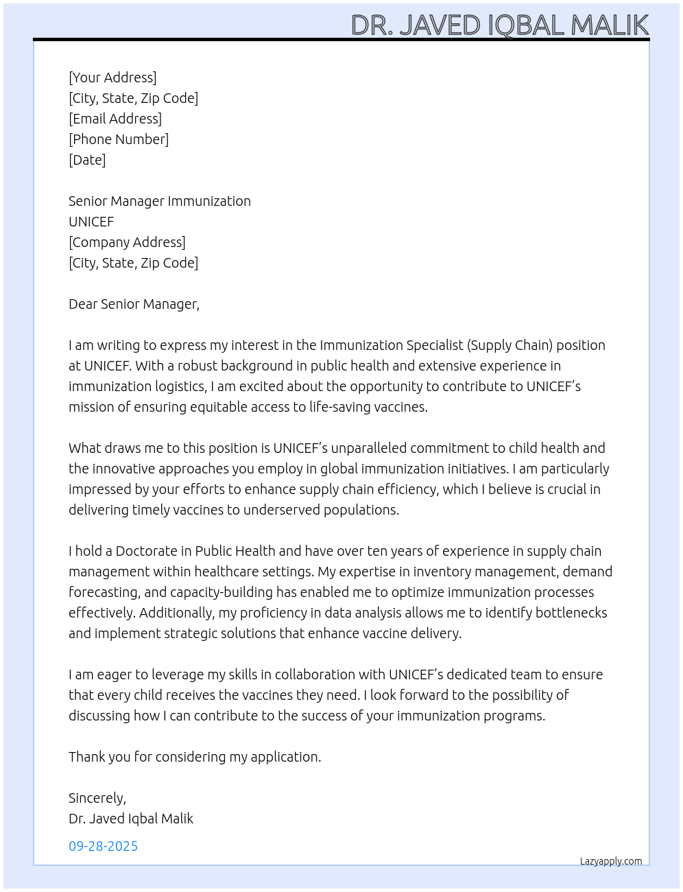 Cover letter for unicef - LazyApply