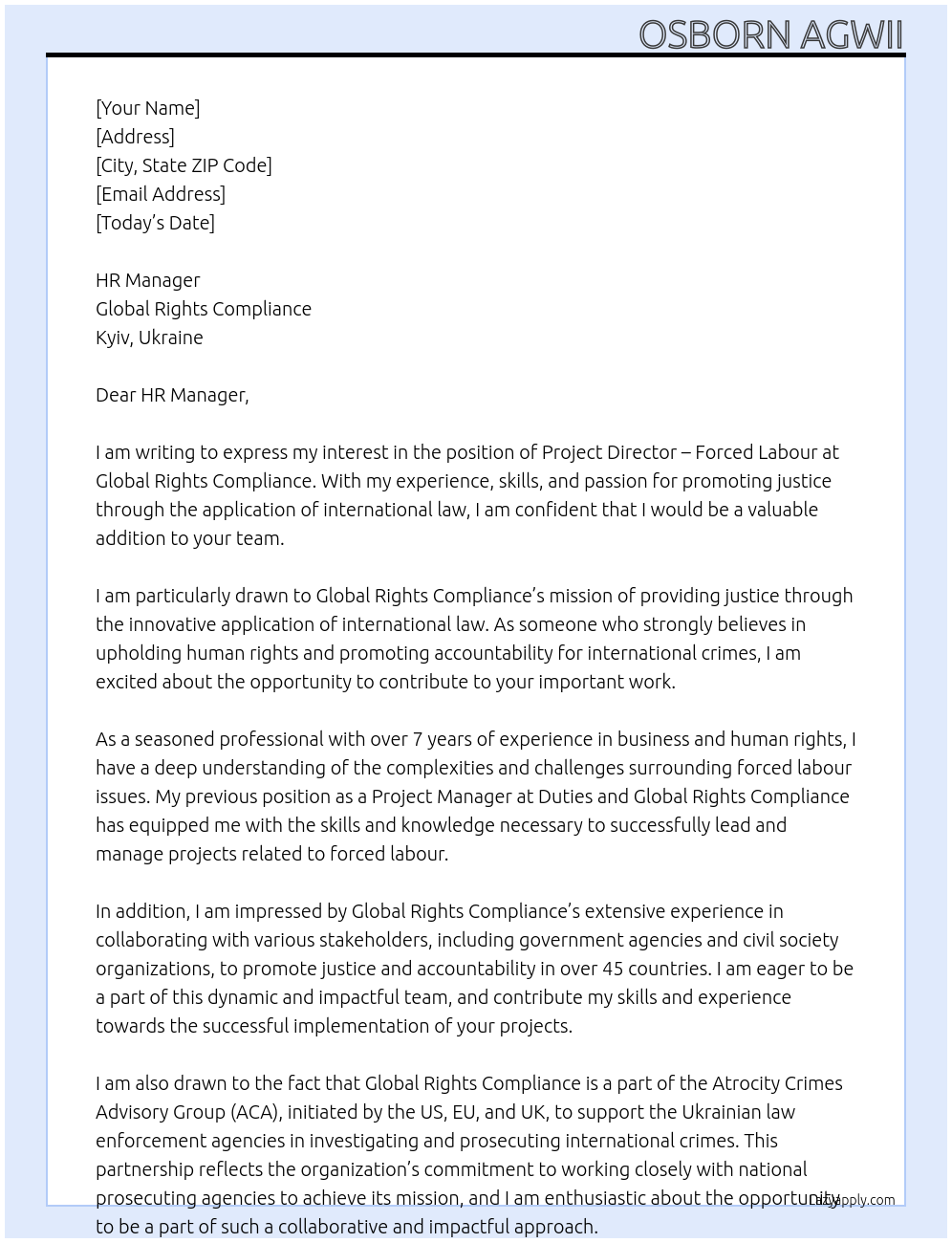 Cover letter for project director – forced labour - remote - LazyApply