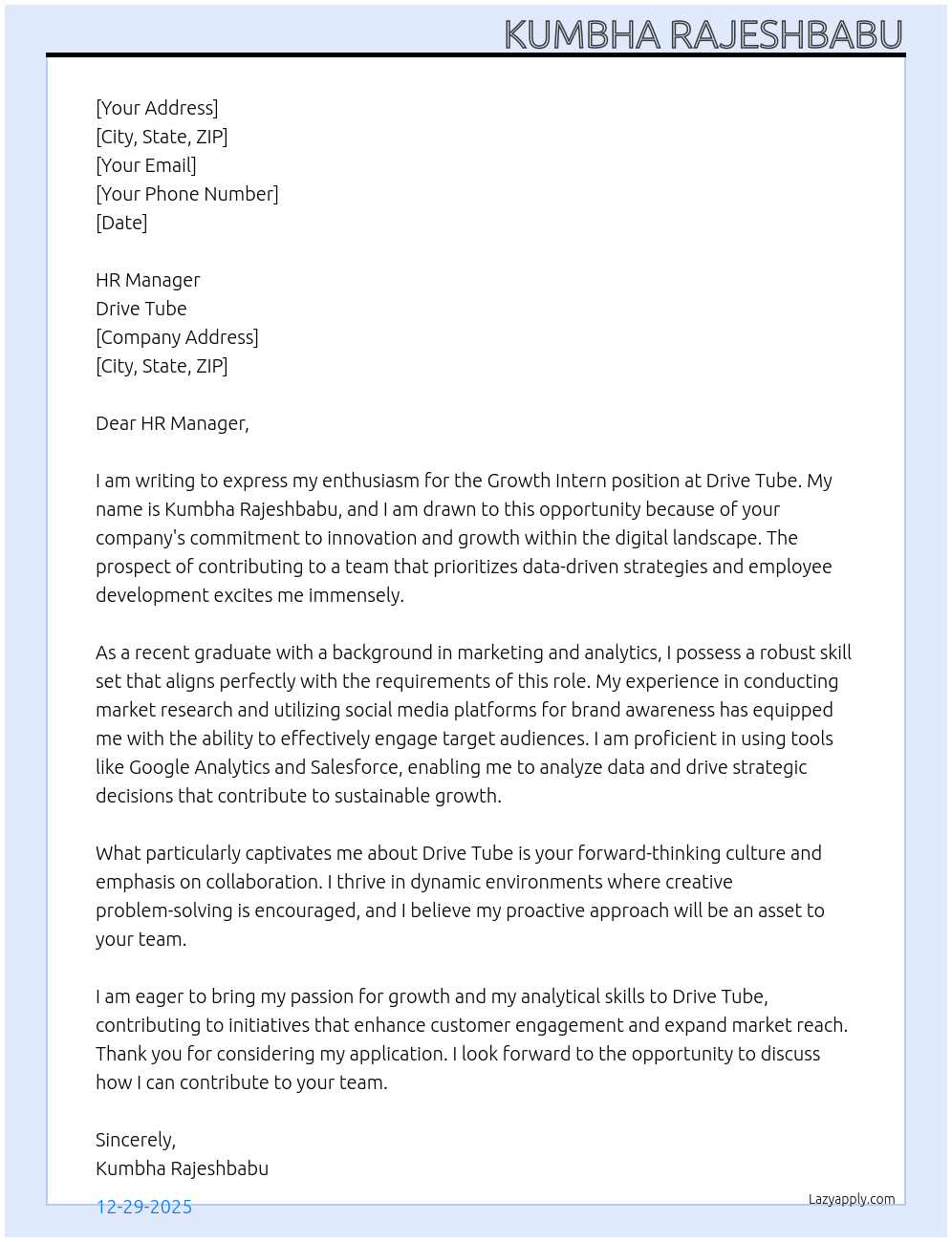 Cover letter for growth intern - LazyApply