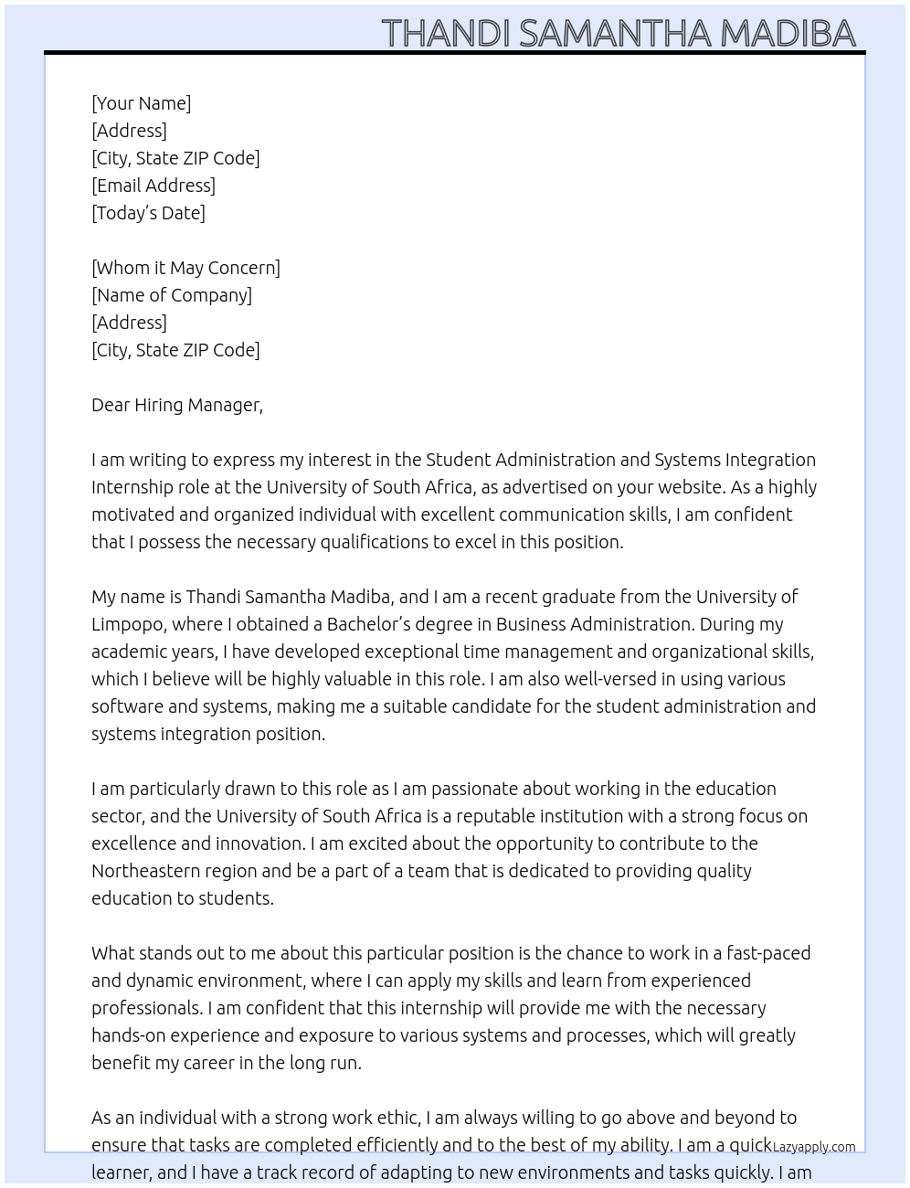 Cover letter for student administration and systems integration ...