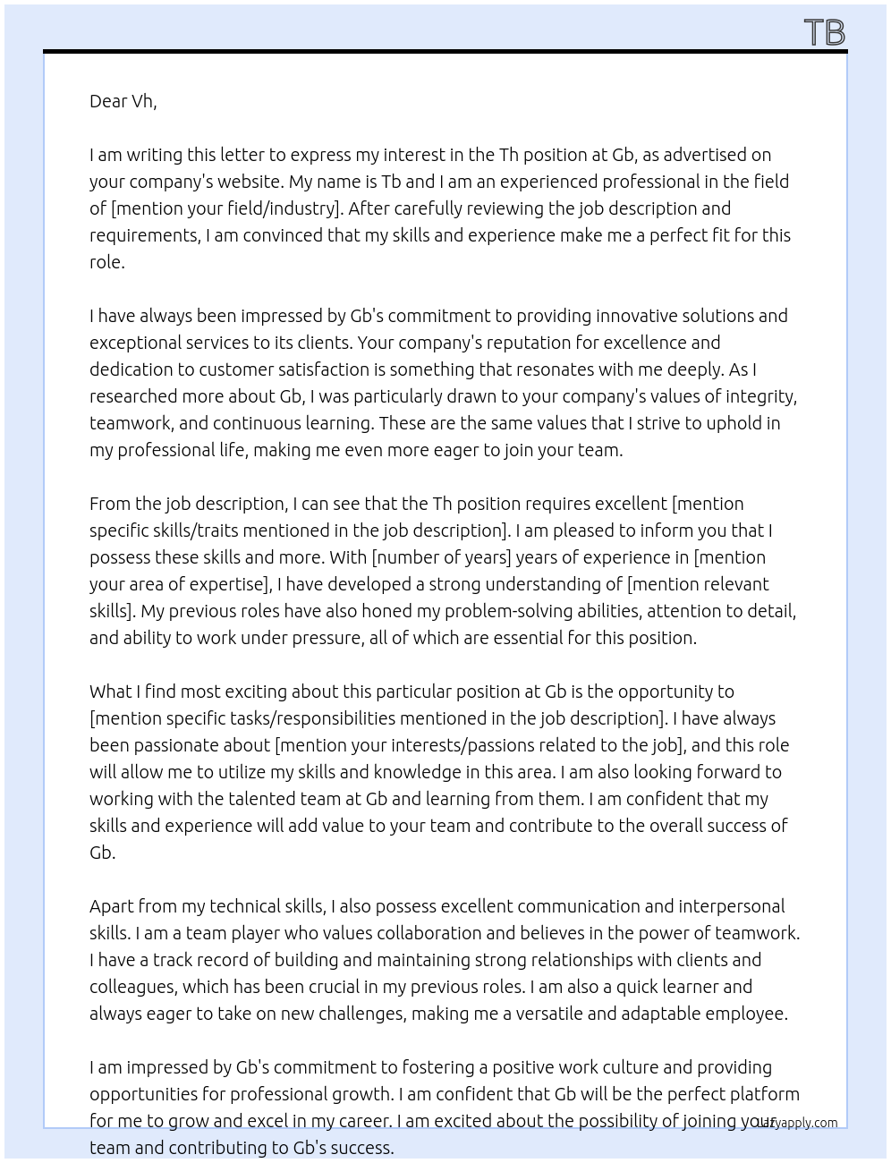 Cover letter for th - LazyApply