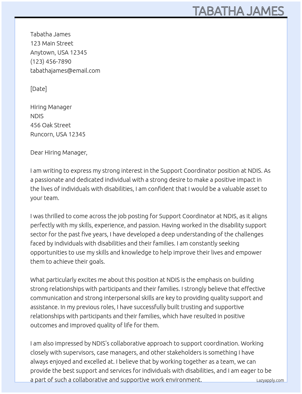 Cover letter for support coordinator - LazyApply