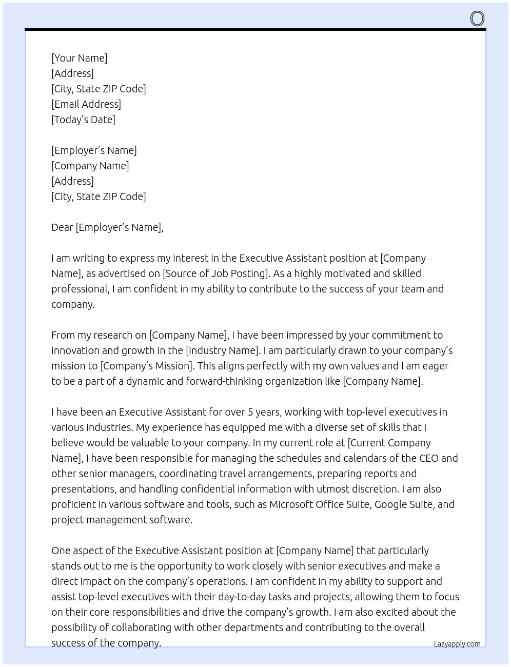 Cover letter for o - LazyApply