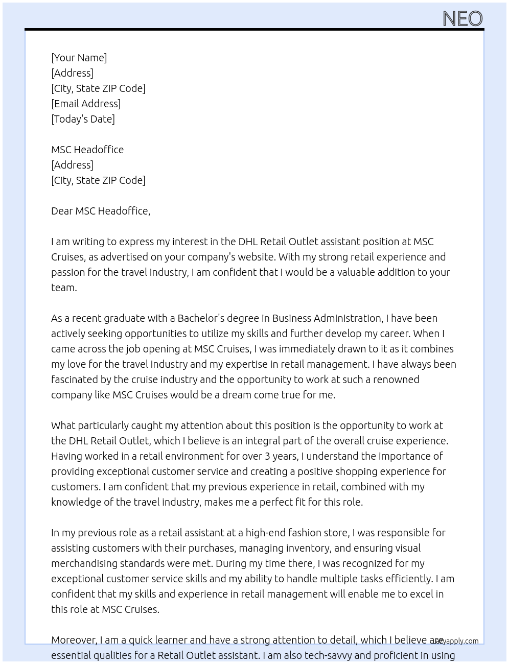 Cover letter for dhl retail outlet assistant - LazyApply