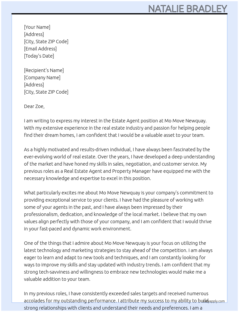 Cover letter for estate agent - LazyApply