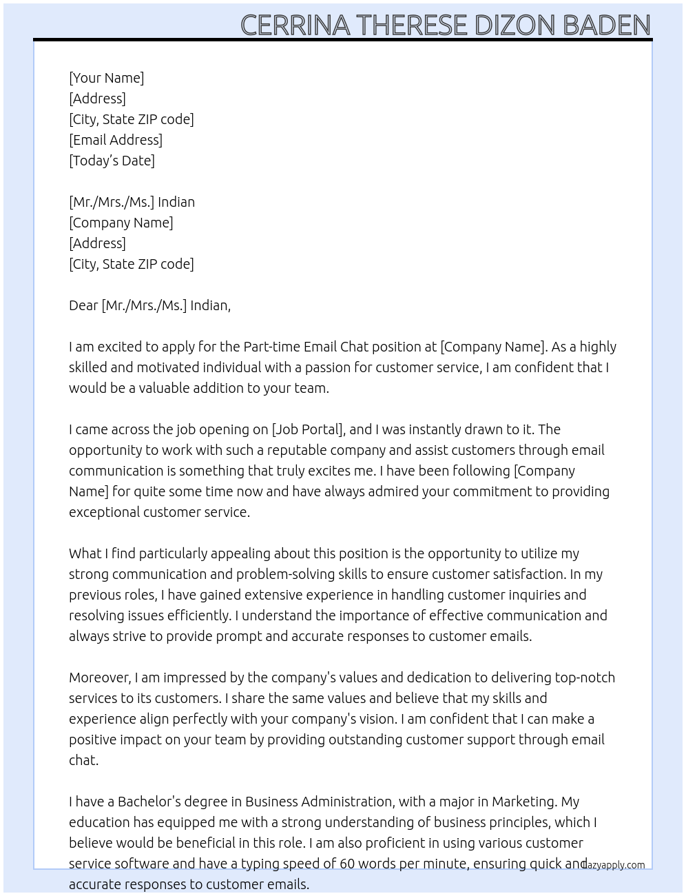 Cover letter for indian - LazyApply