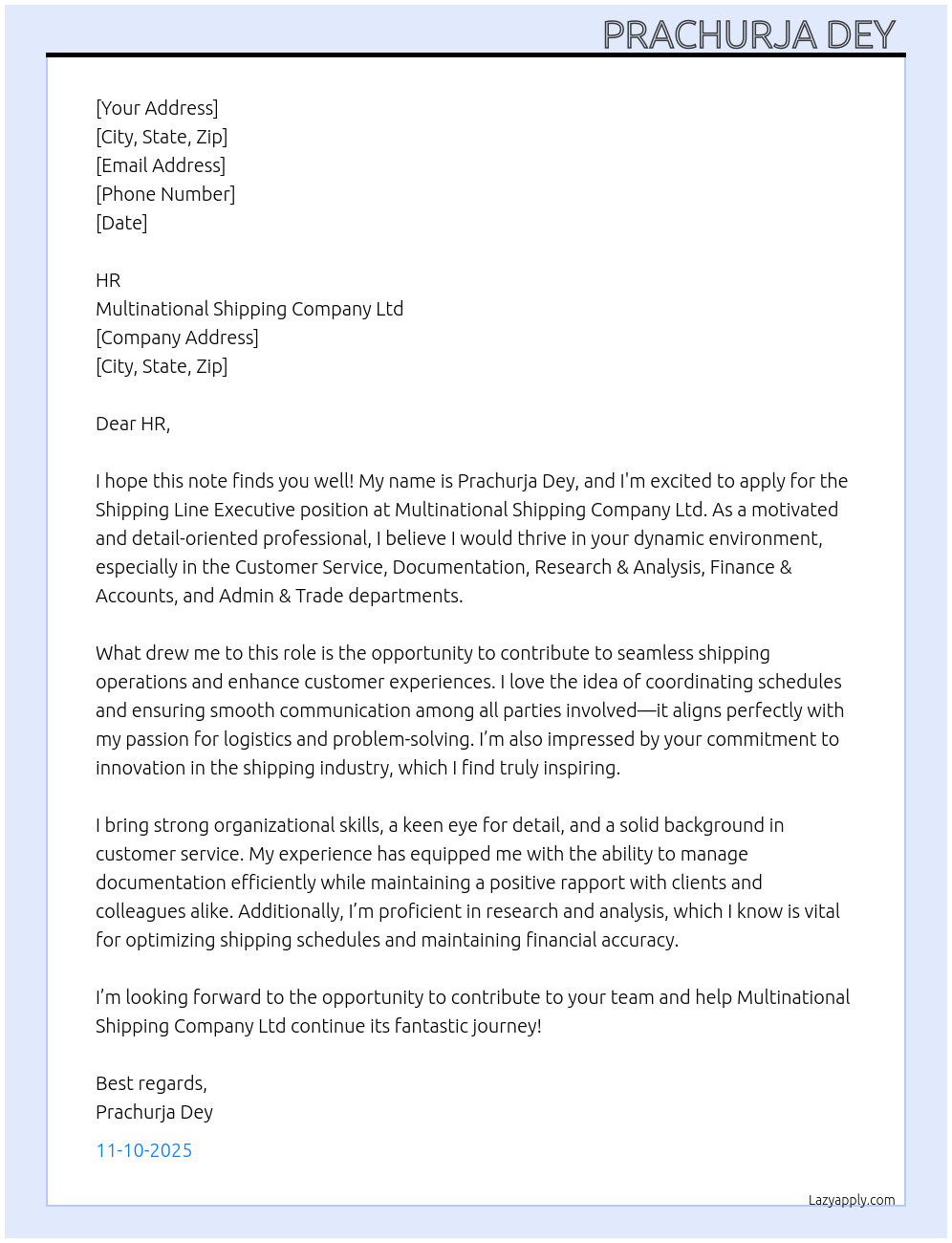 Cover letter for shipping line executive - LazyApply