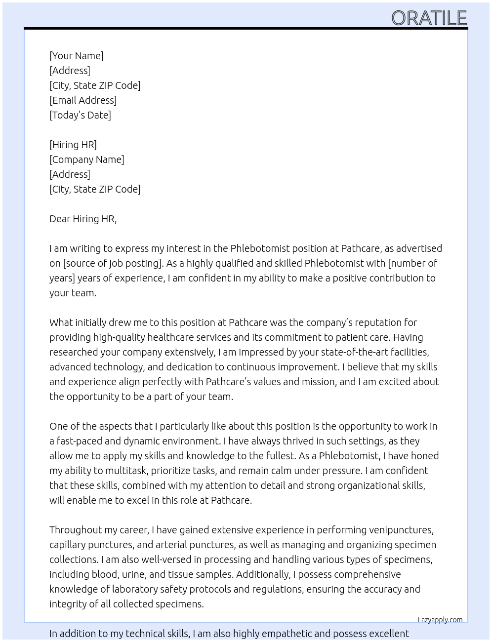 Cover letter for phlebotomist - LazyApply